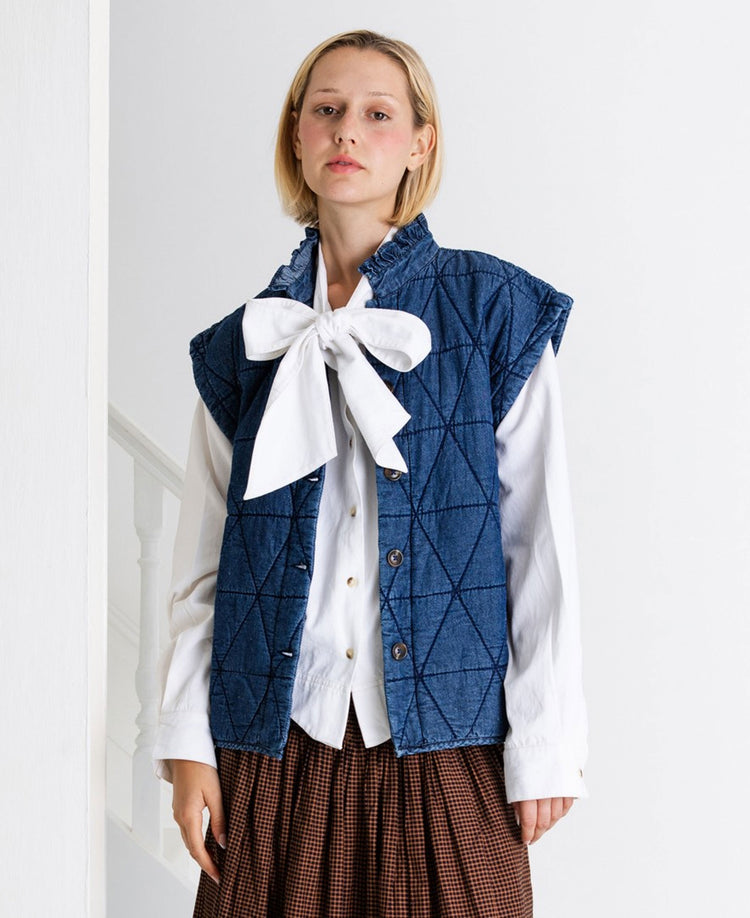 Landmark | Bonte Stina Quilted Denim Gilet in Denim