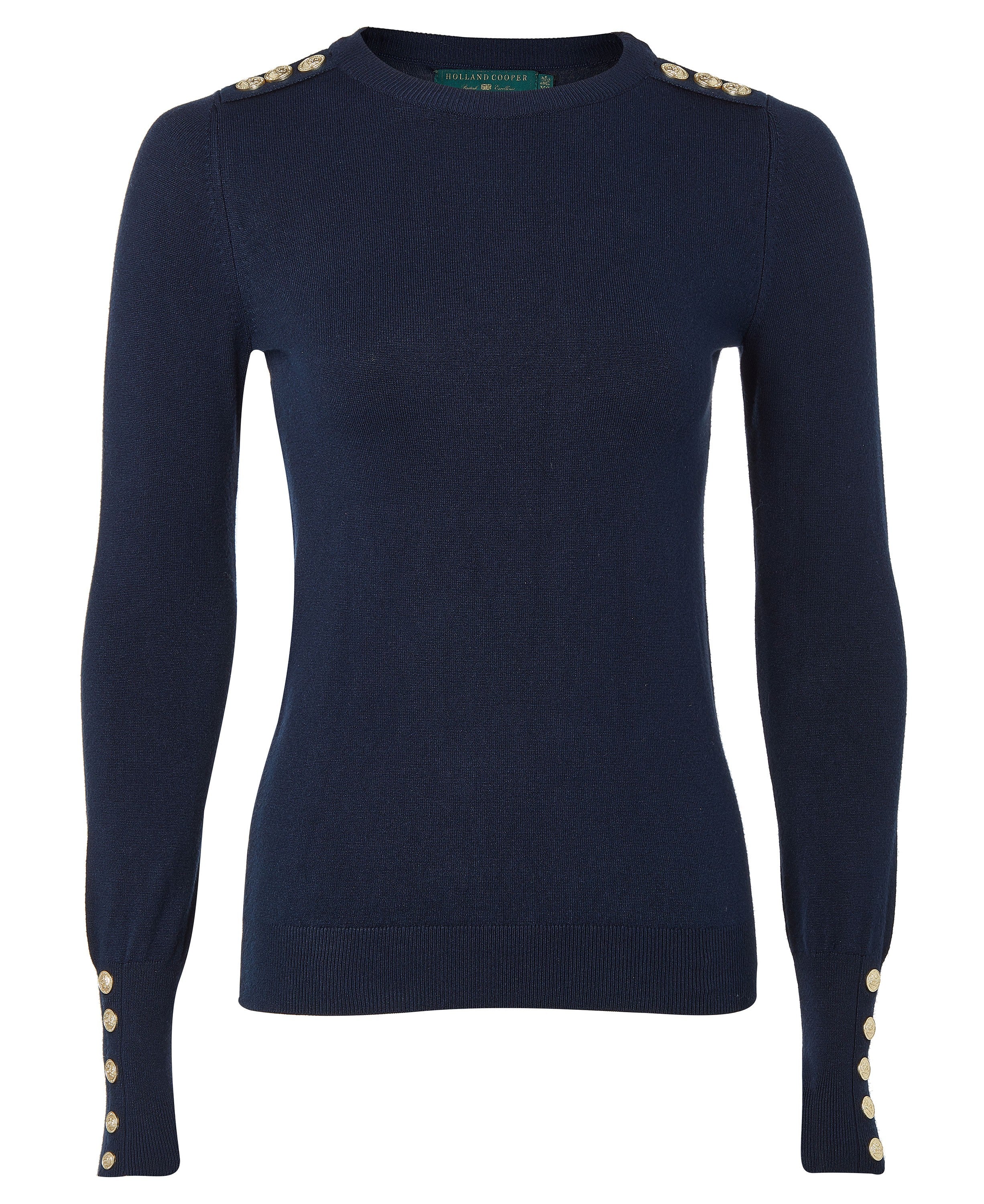 Landmark | Holland Cooper Buttoned Knit Crew Neck in Ink Navy