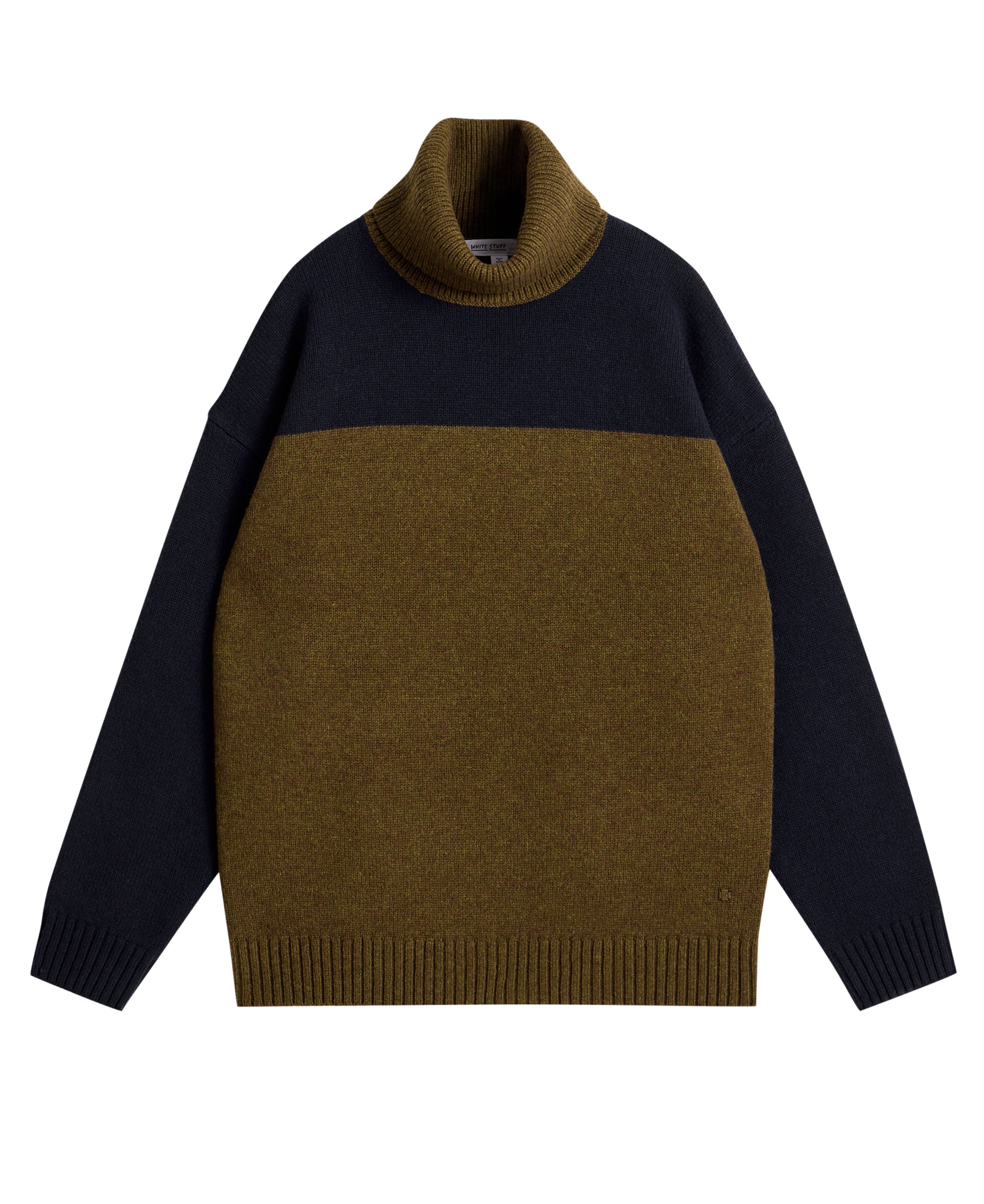 Landmark | White Stuff Ryde Colourblock Roll Neck in Khaki Green