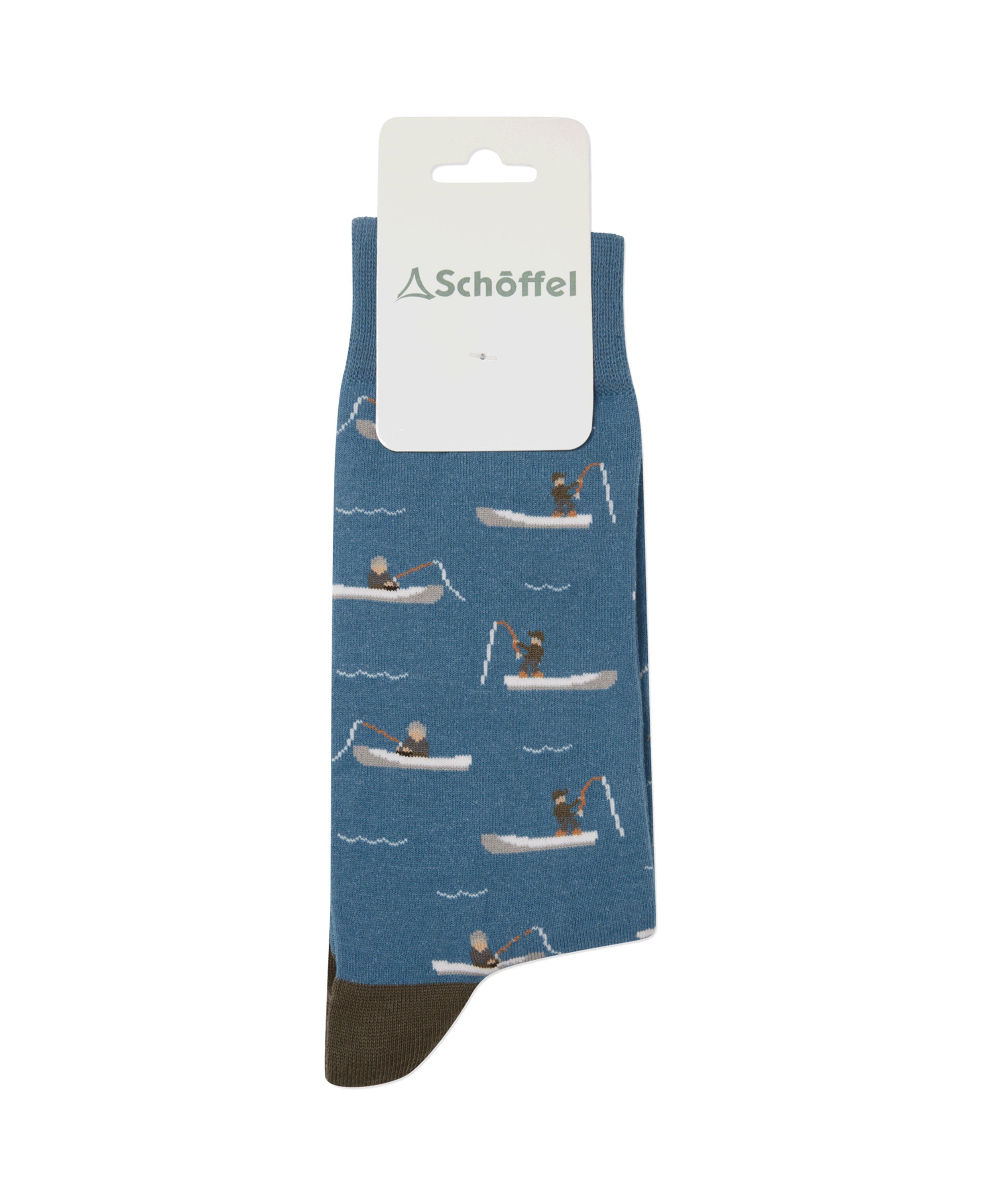 Landmark | Schoffel Mens Single Cotton Sock in Blue Fishing Boat